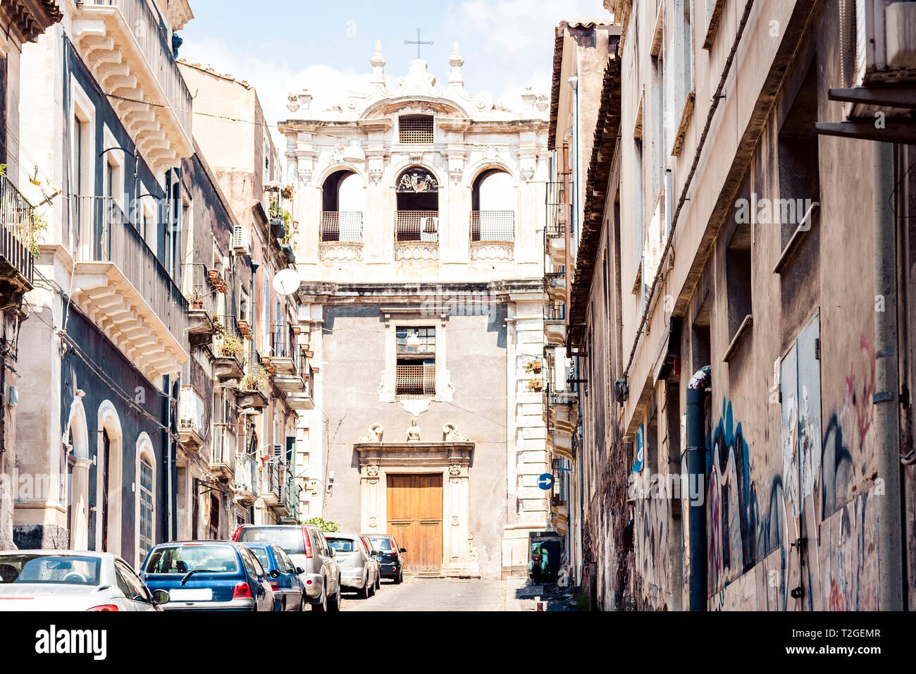 beautiful cityscape of Italy, historical street of Catania, Sicily ...