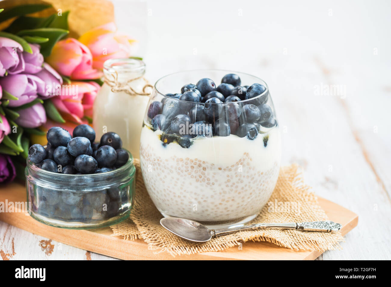 Layered Light Healthy Dessert Pudding from Chia Seeds in Almond Milk ...