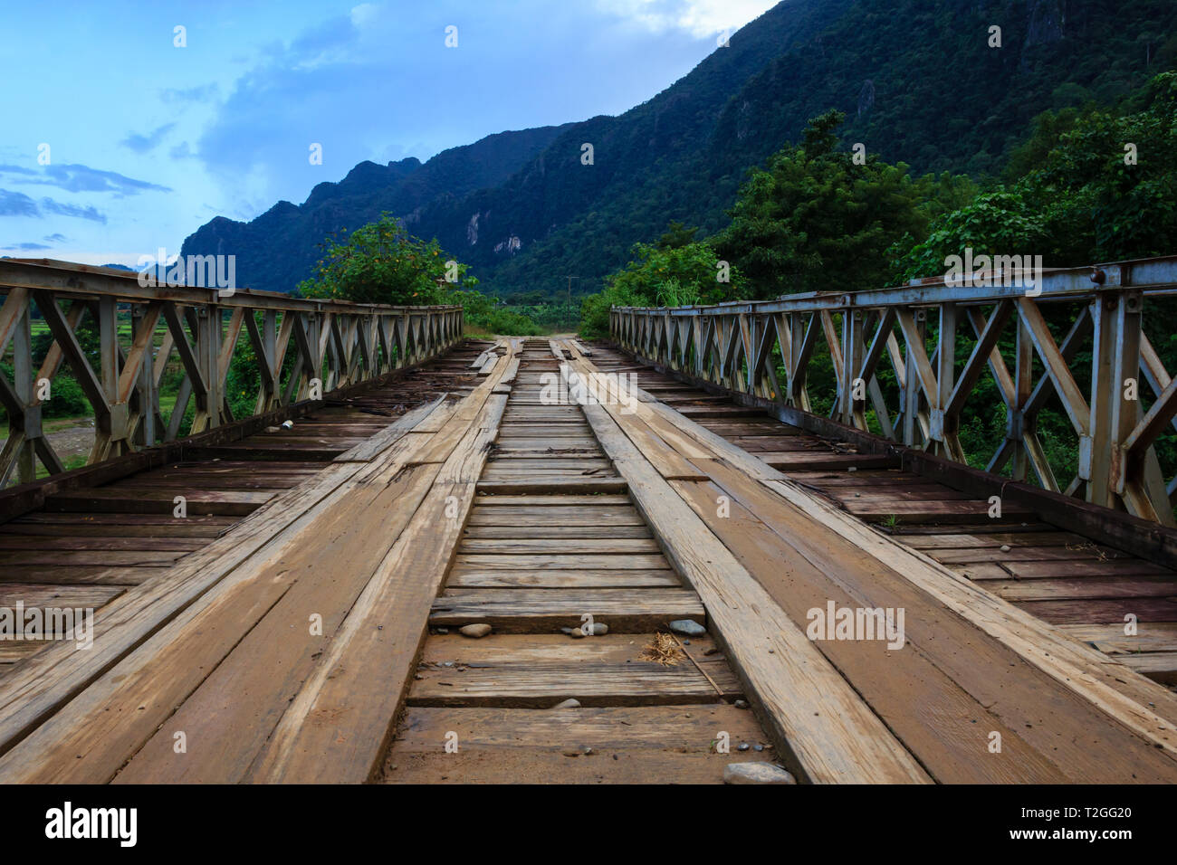 Laos countryside and wooden bridge Stock Photo - Alamy