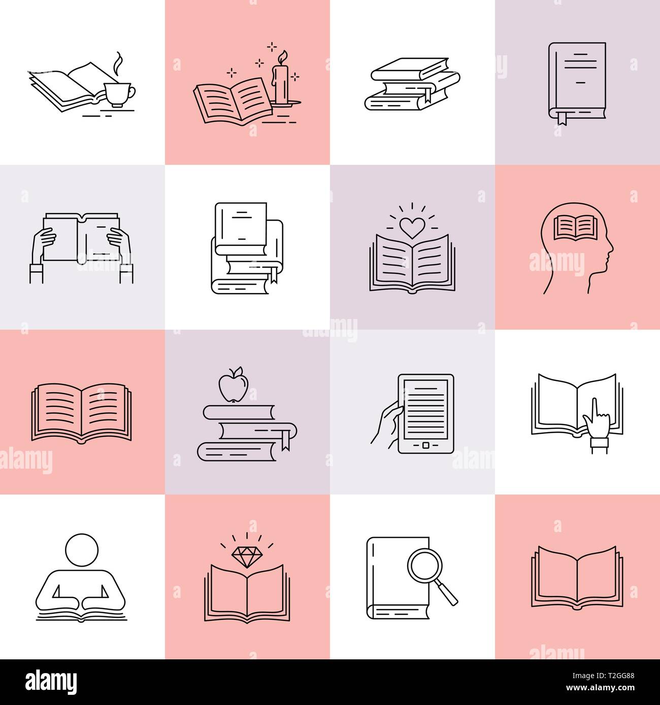 University and school symbols. Line style. Books set in flat design ...