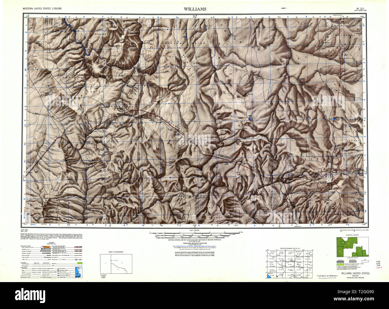 USGS TOPO Map Arizona AZ Williams 707691 1948 250000 Restoration Stock ...