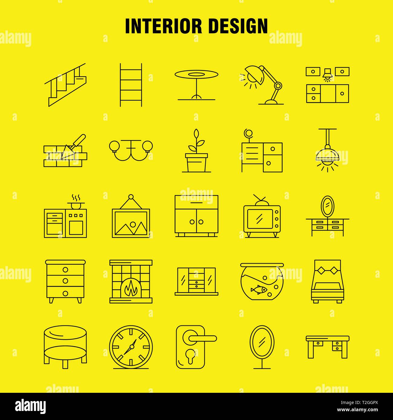 Interior Design Line Icons Set For Infographics, Mobile UX/UI Kit And ...