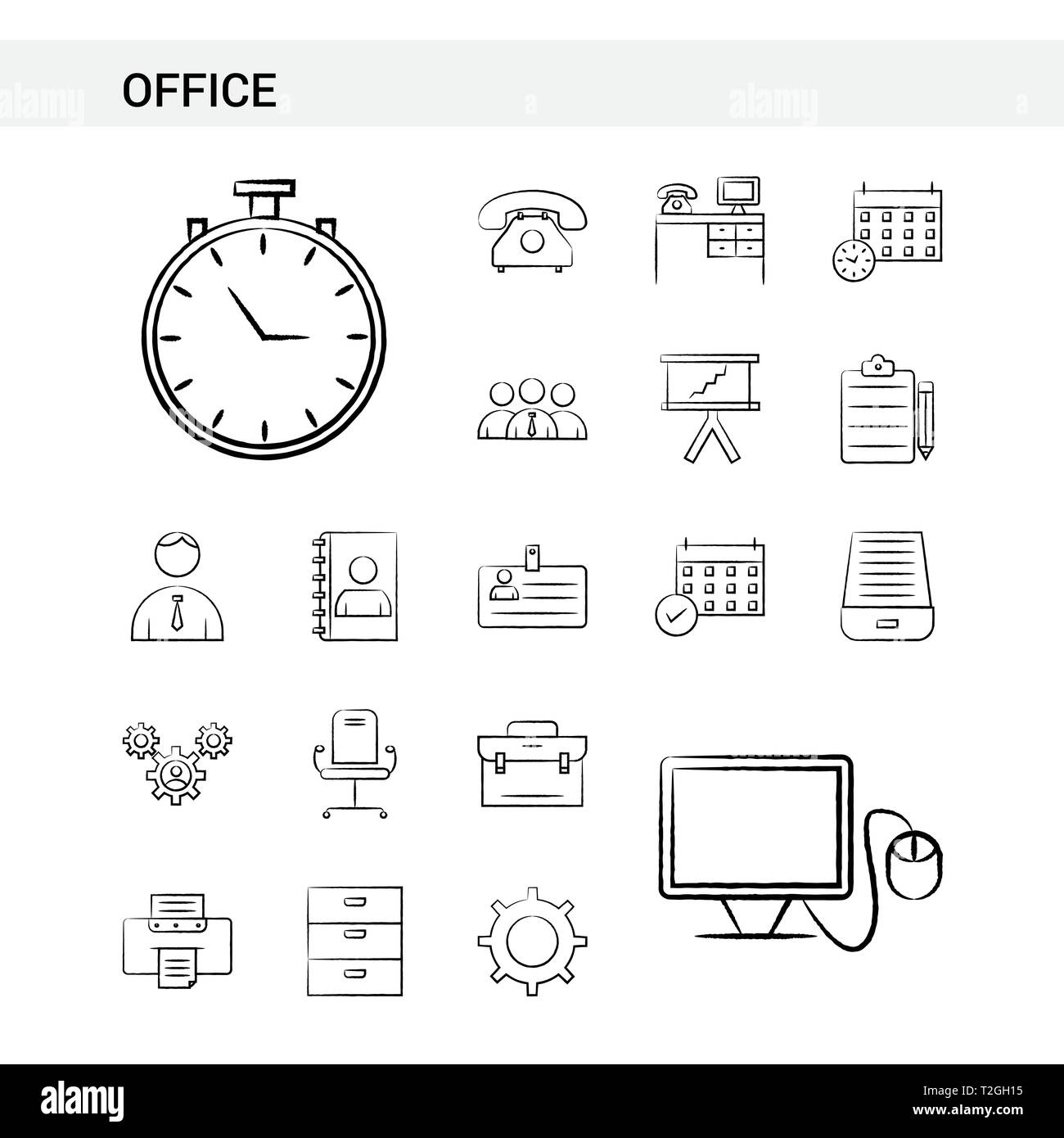 Office hand drawn Icon set style, isolated on white background ...