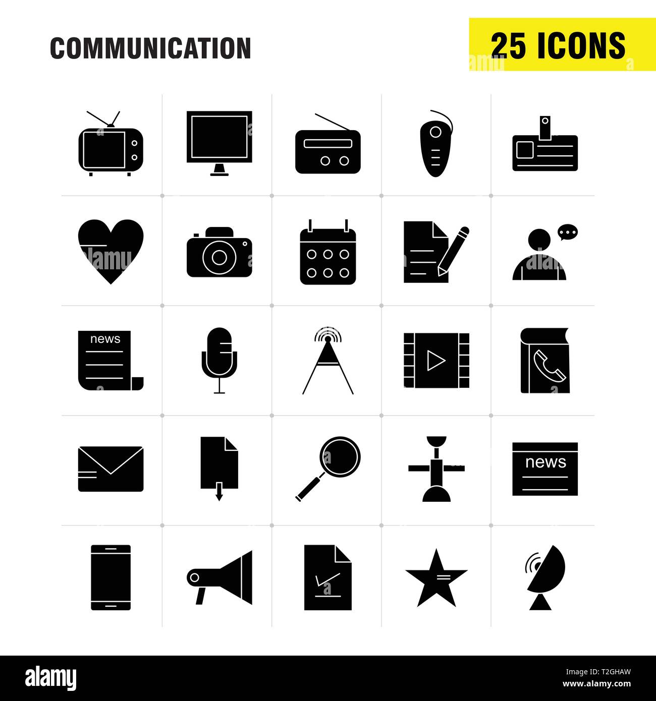 Communication Solid Glyph Icons Set For Infographics, Mobile UX/UI Kit ...
