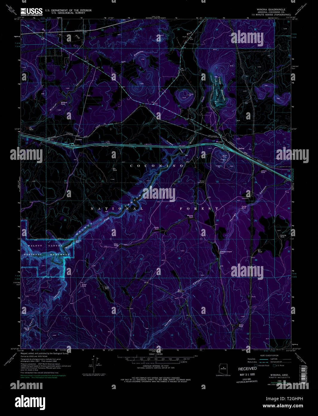 USGS TOPO Map Arizona AZ Winona 314159 1968 24000 Inverted Restoration ...