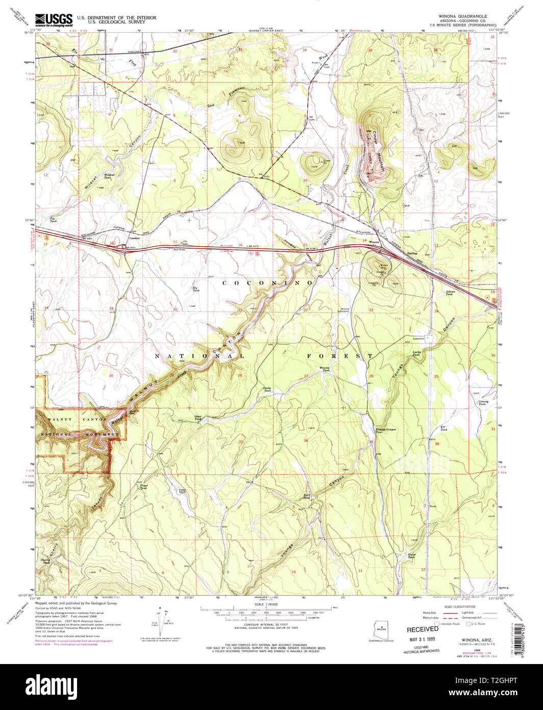 USGS TOPO Map Arizona AZ Winona 314159 1968 24000 Restoration Stock ...