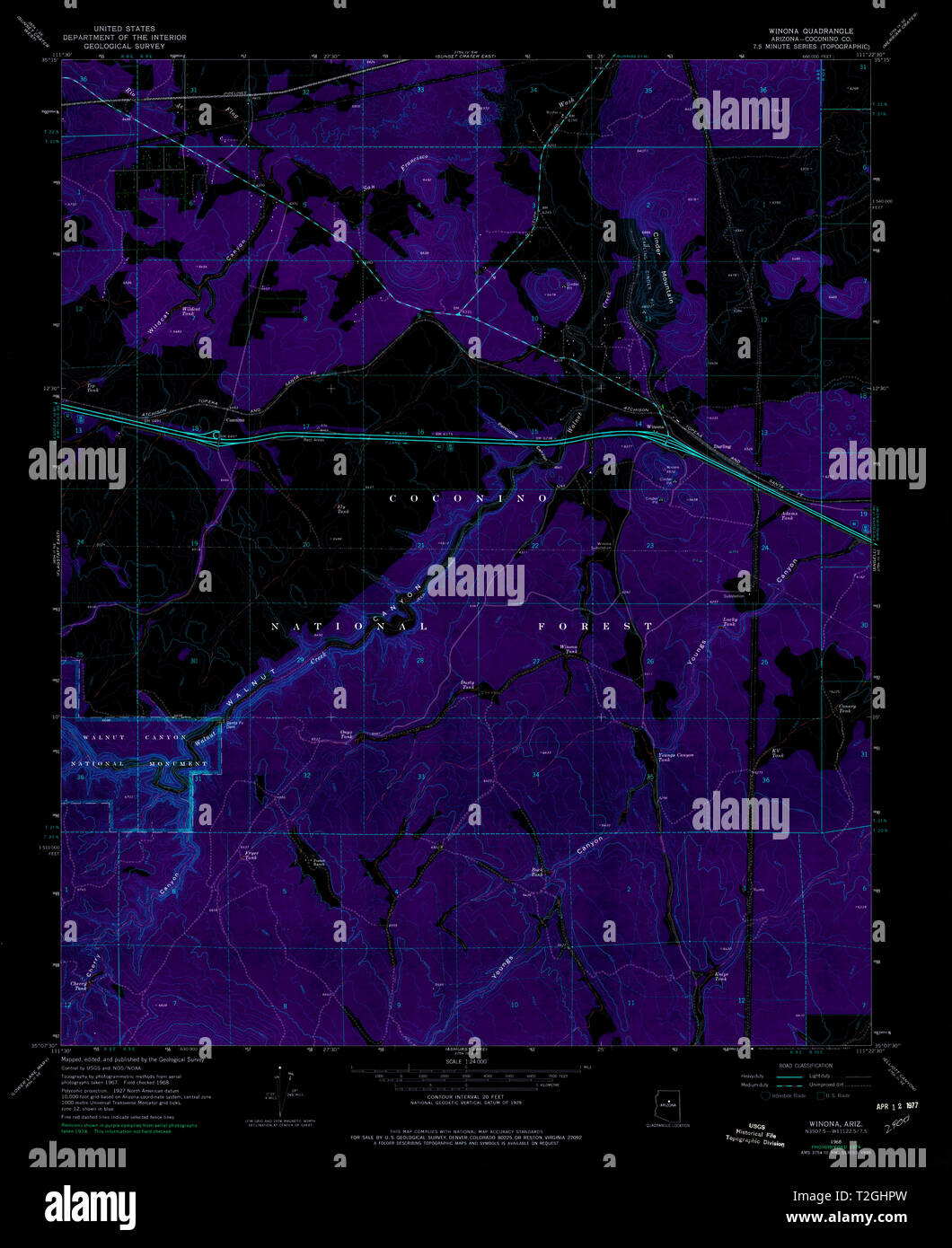 USGS TOPO Map Arizona AZ Winona 314160 1968 24000 Inverted Restoration ...