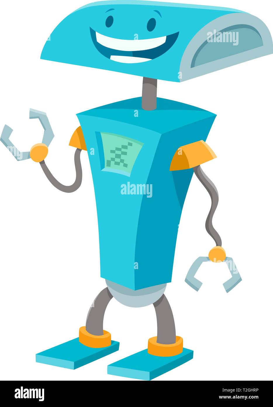 Cartoon Illustration of Happy Blue Robot Fantasy or Science Fiction ...