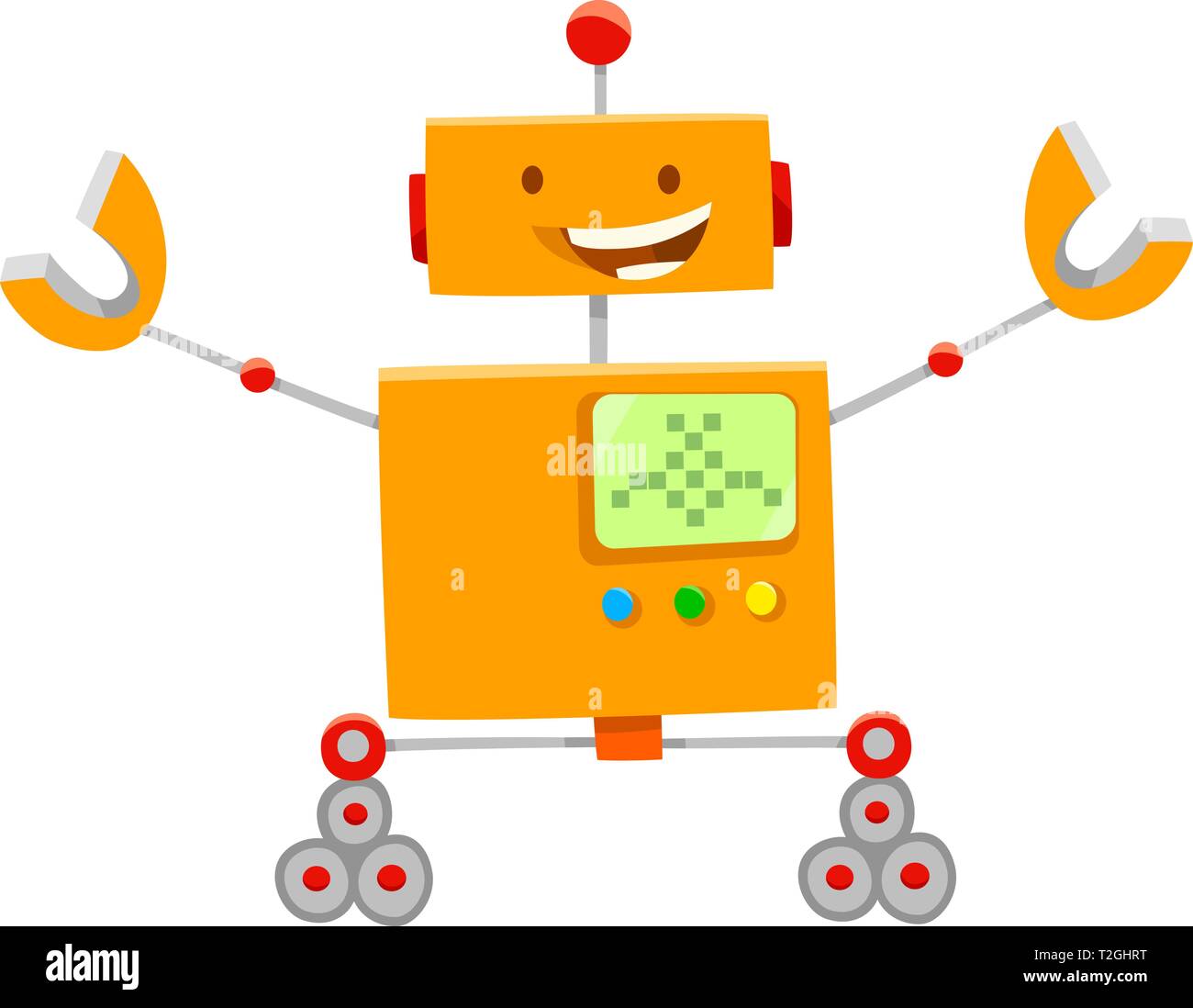 Cartoon Illustration of Happy Orange Robot Fantasy or Science Fiction ...