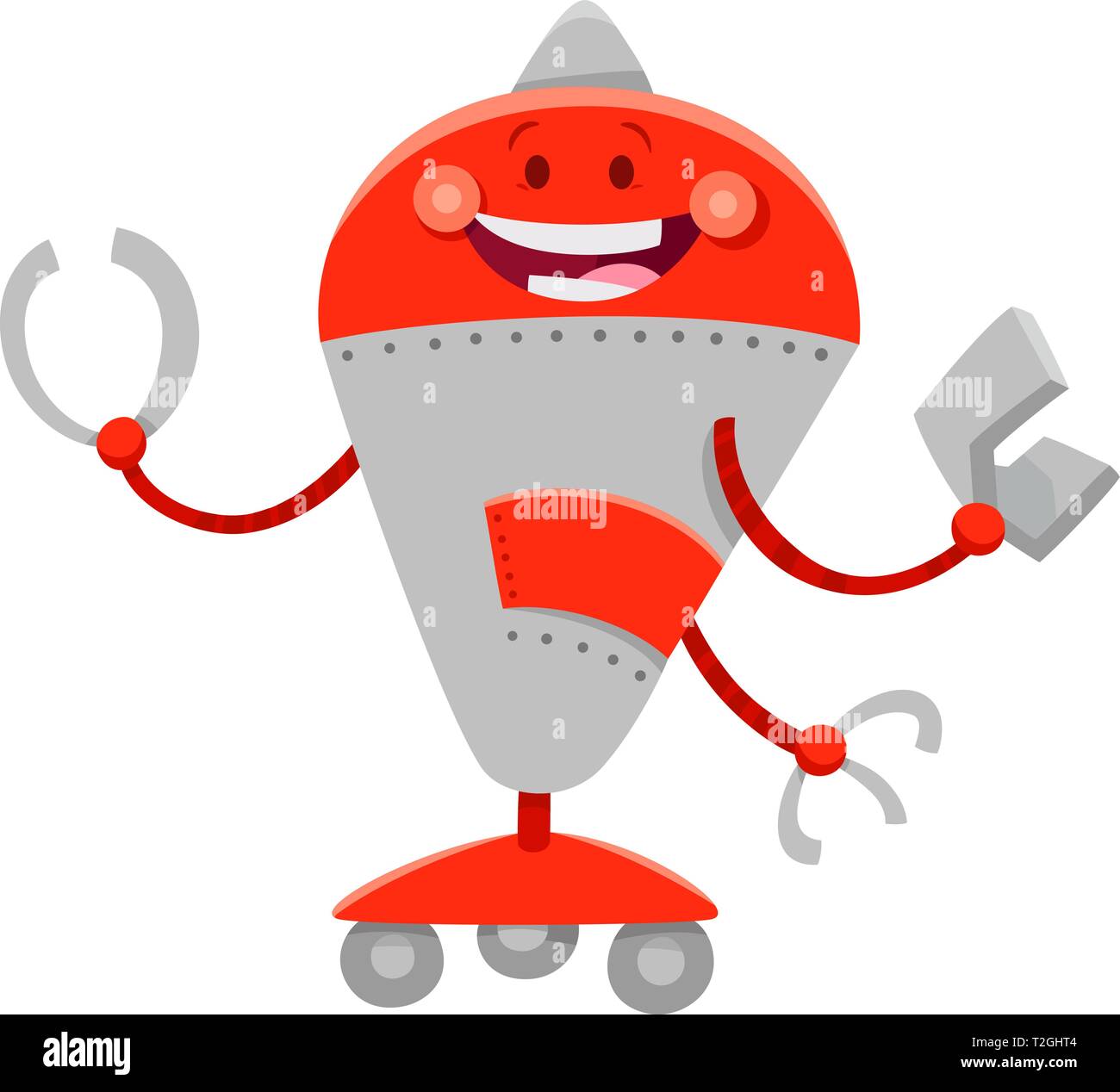 Cartoon Illustration of Happy Red Robot Fantasy or Science Fiction ...