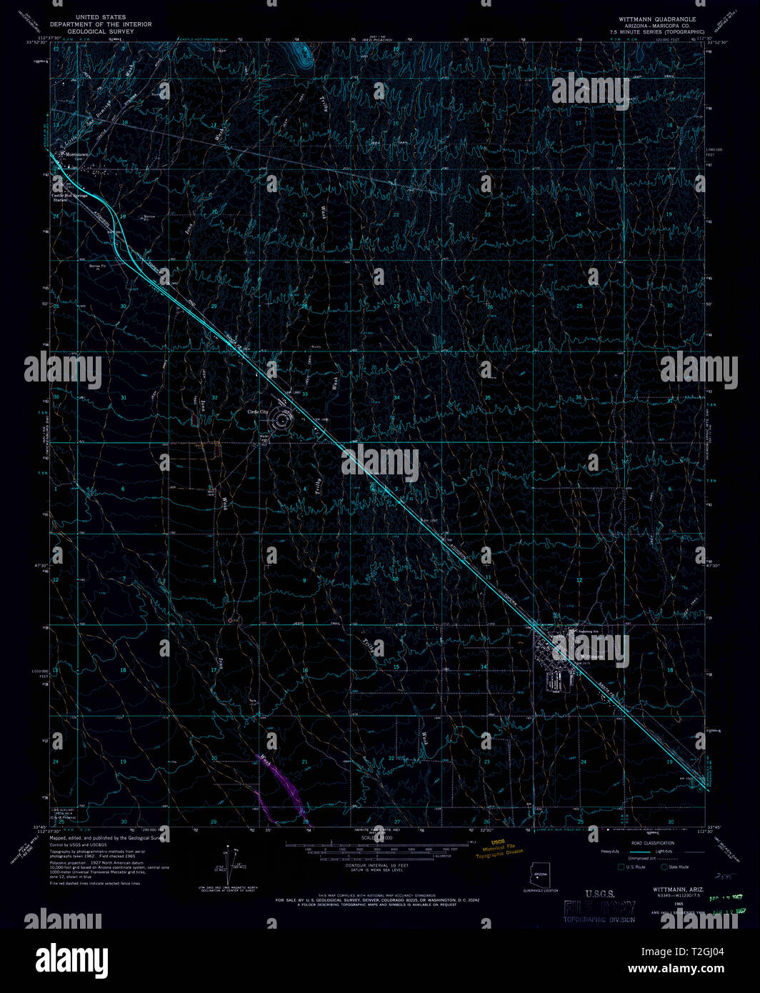 USGS TOPO Map Arizona AZ Wittmann 314174 1965 24000 Inverted ...
