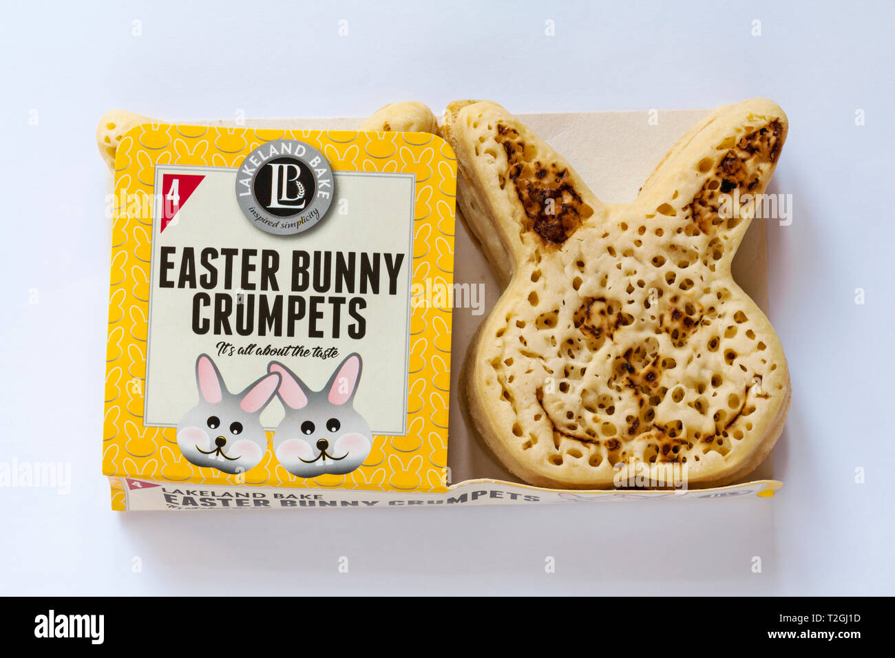 Packet of Lakeland Bake Easter bunny Crumpets isolated on white ...