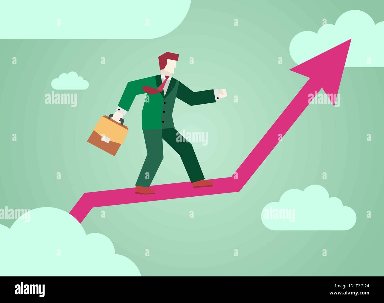 Businessman flying graph arrow on sky. Financial subordinates business ...
