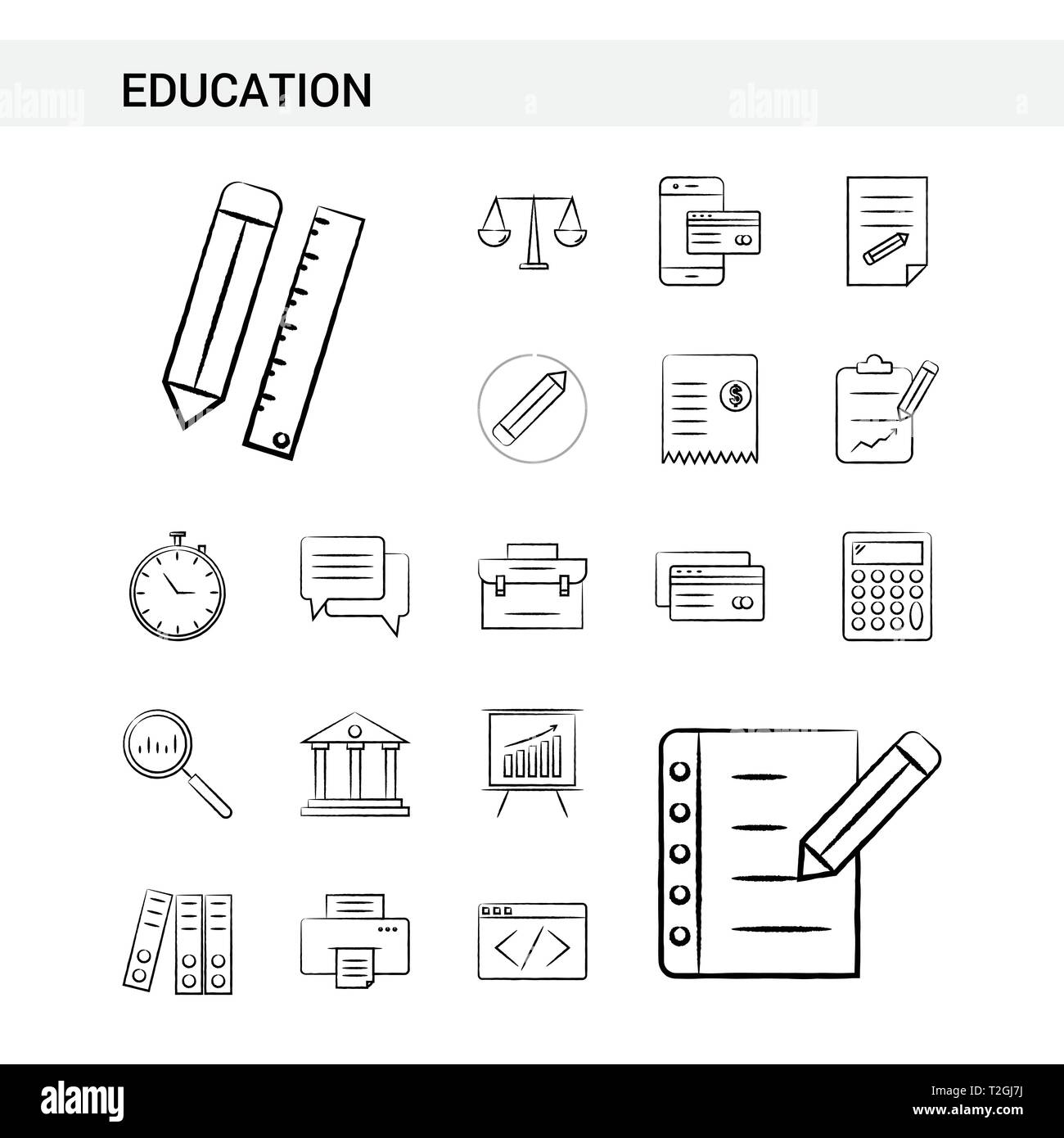 Education hand drawn Icon set style, isolated on white background ...