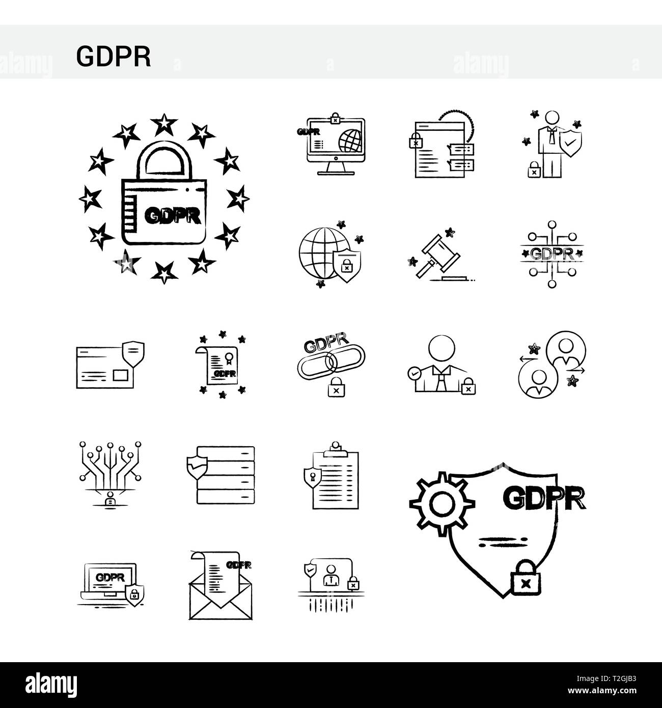 GDPR hand drawn Icon set style, isolated on white background. - Vector ...