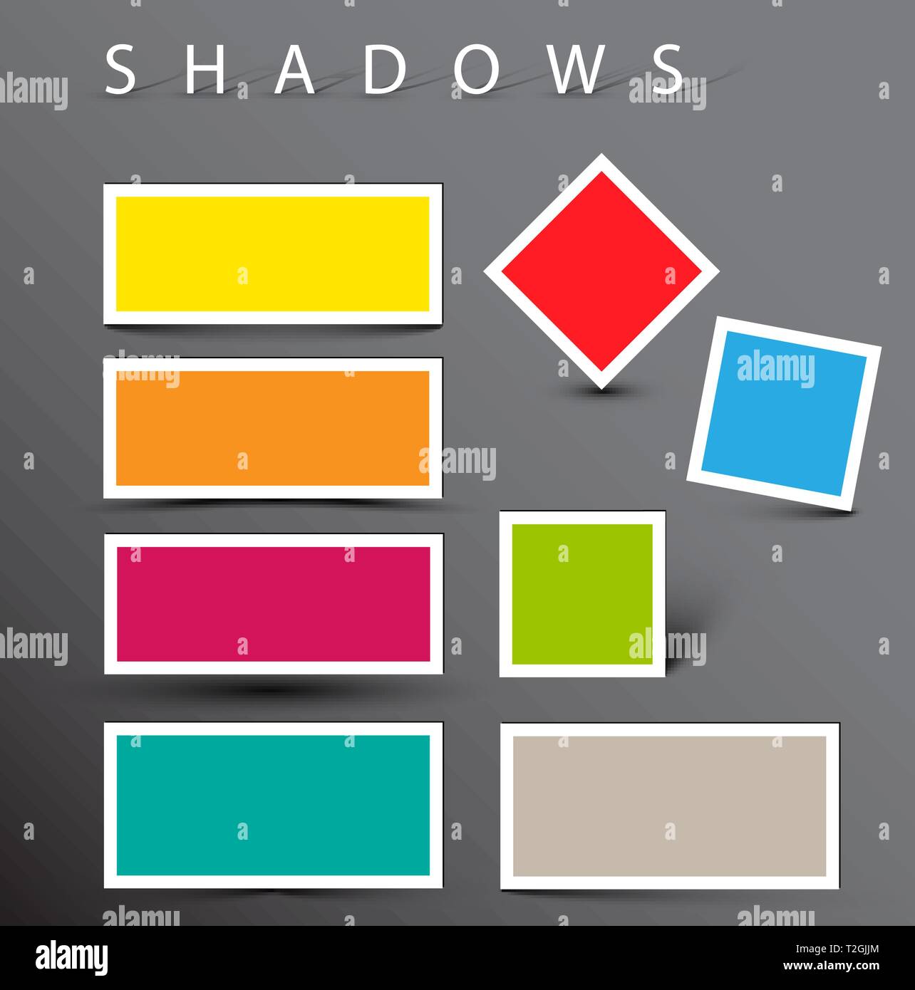 Set of vector shadow effects - colorful cards with realistic shadows ...
