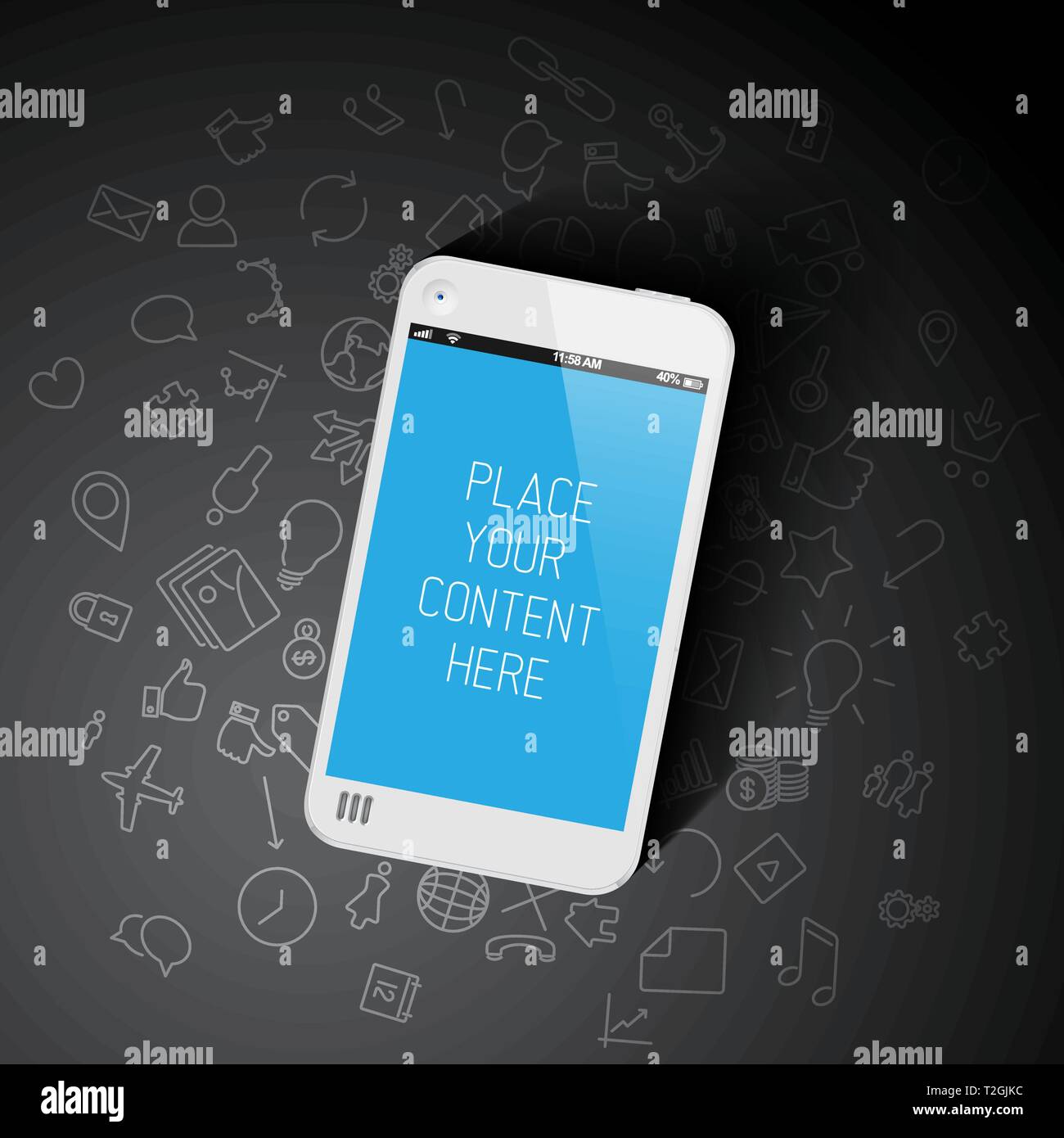 Realistic smartphone template with background icons and place for your ...