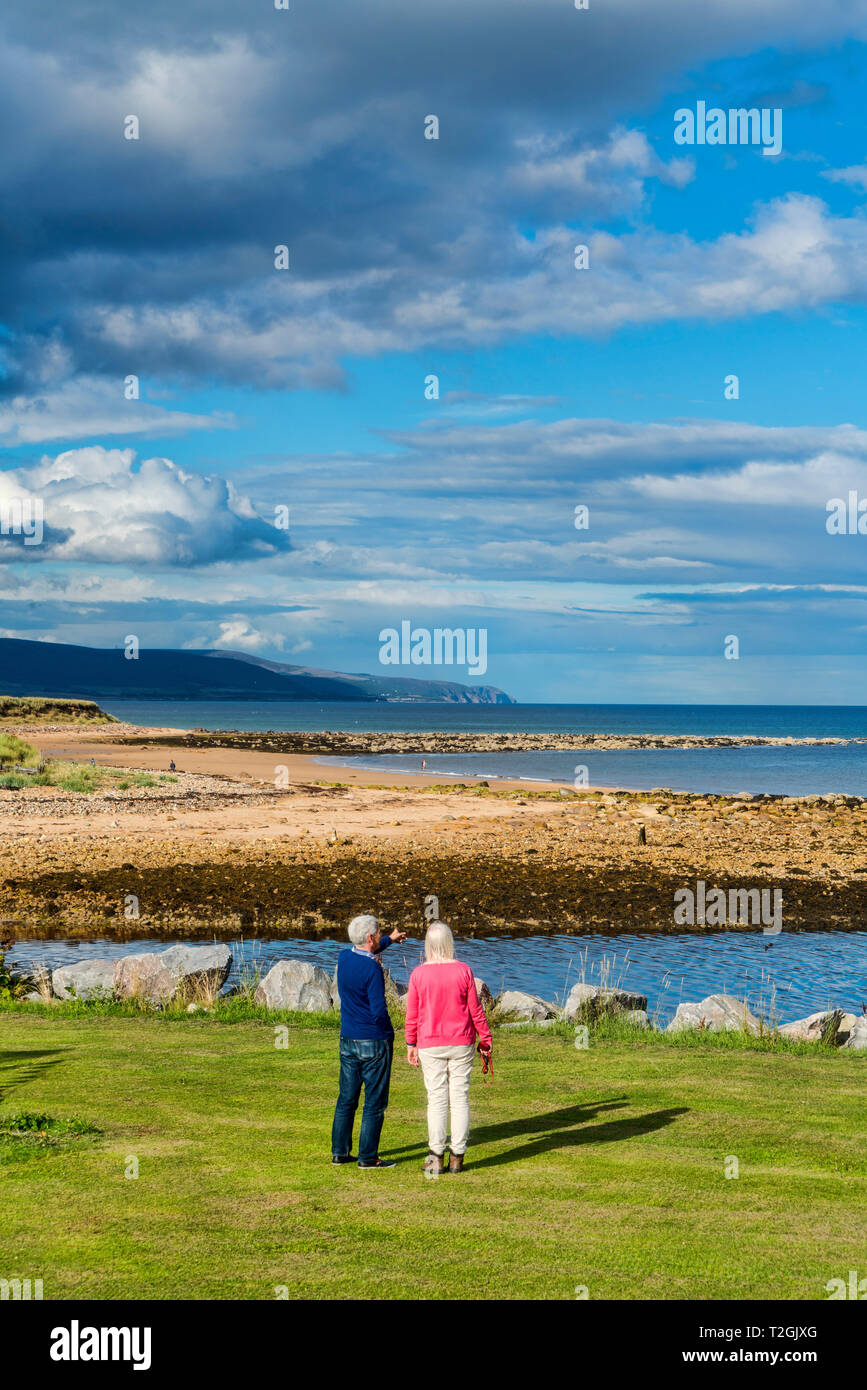 Looking north up Sutherland coast from Brora Harbour, Highland Region ...