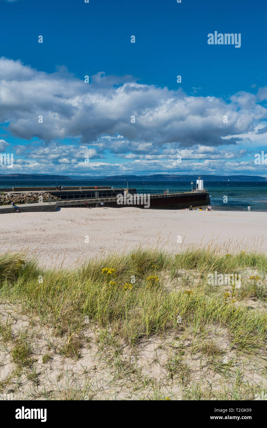 Nairn harbour, pier, dunes, beach, Moray Firth, Highland Region ...