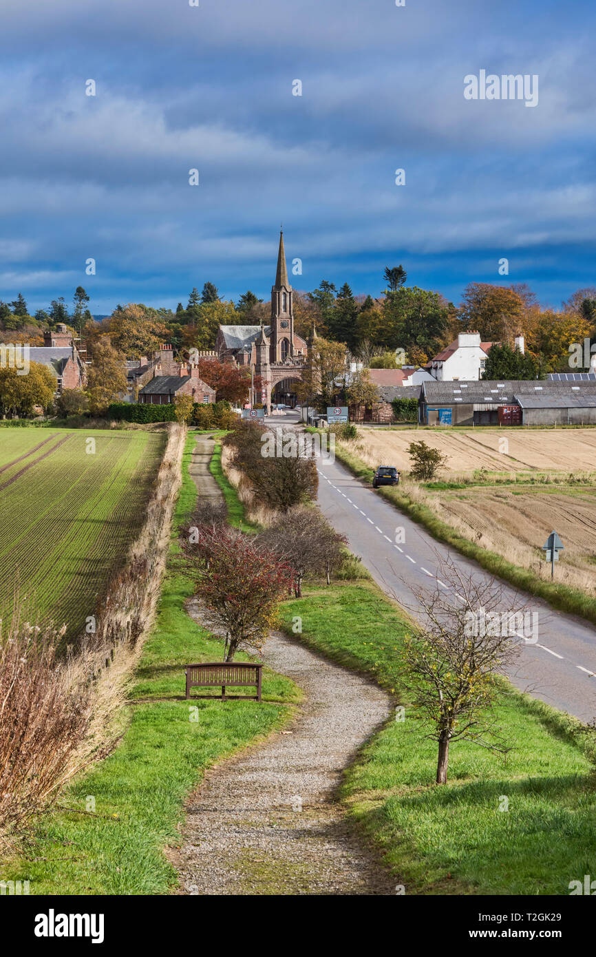 Autumn light at Fettercairn, trees, village, historic arch ...