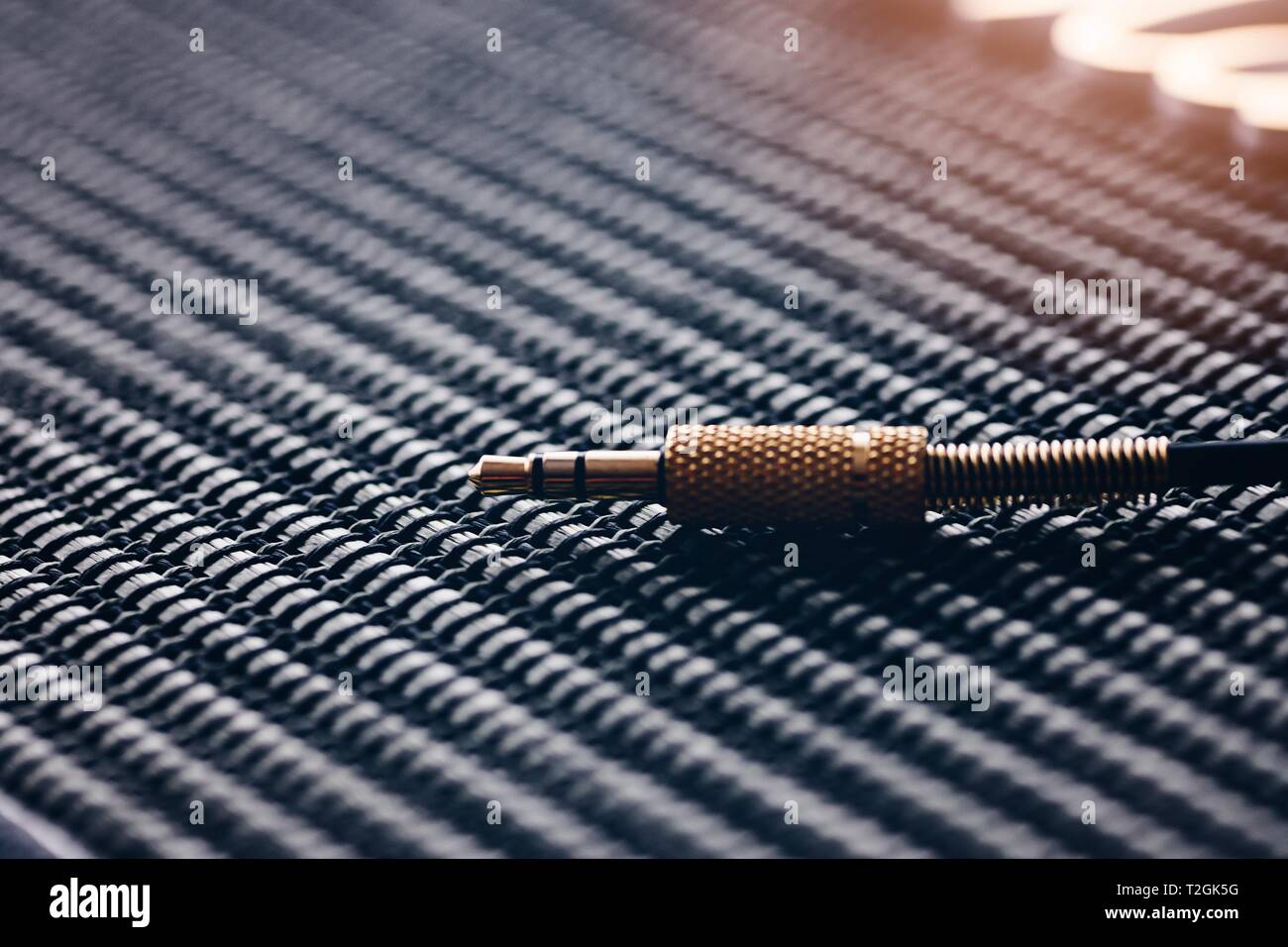 Audio 3.5 mm gold plated music jack connector and wire Stock Photo - Alamy