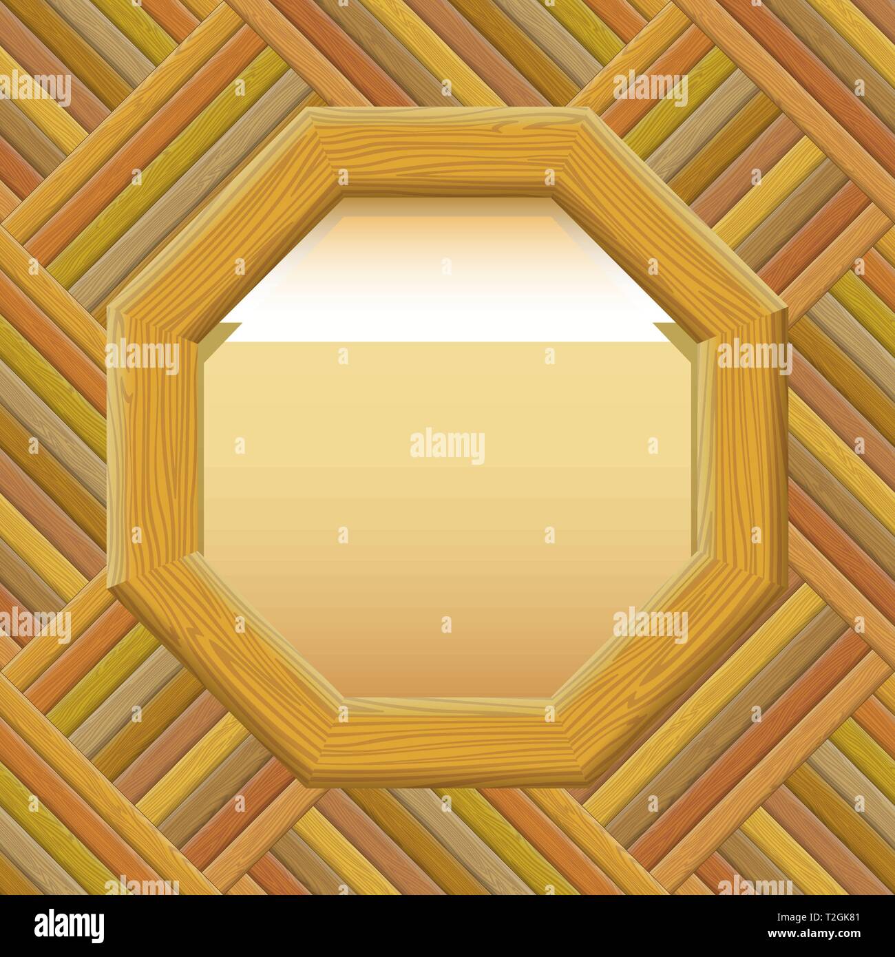 Wooden Octagon Frame with Empty Paper on a Wall. Vector Stock Vector ...