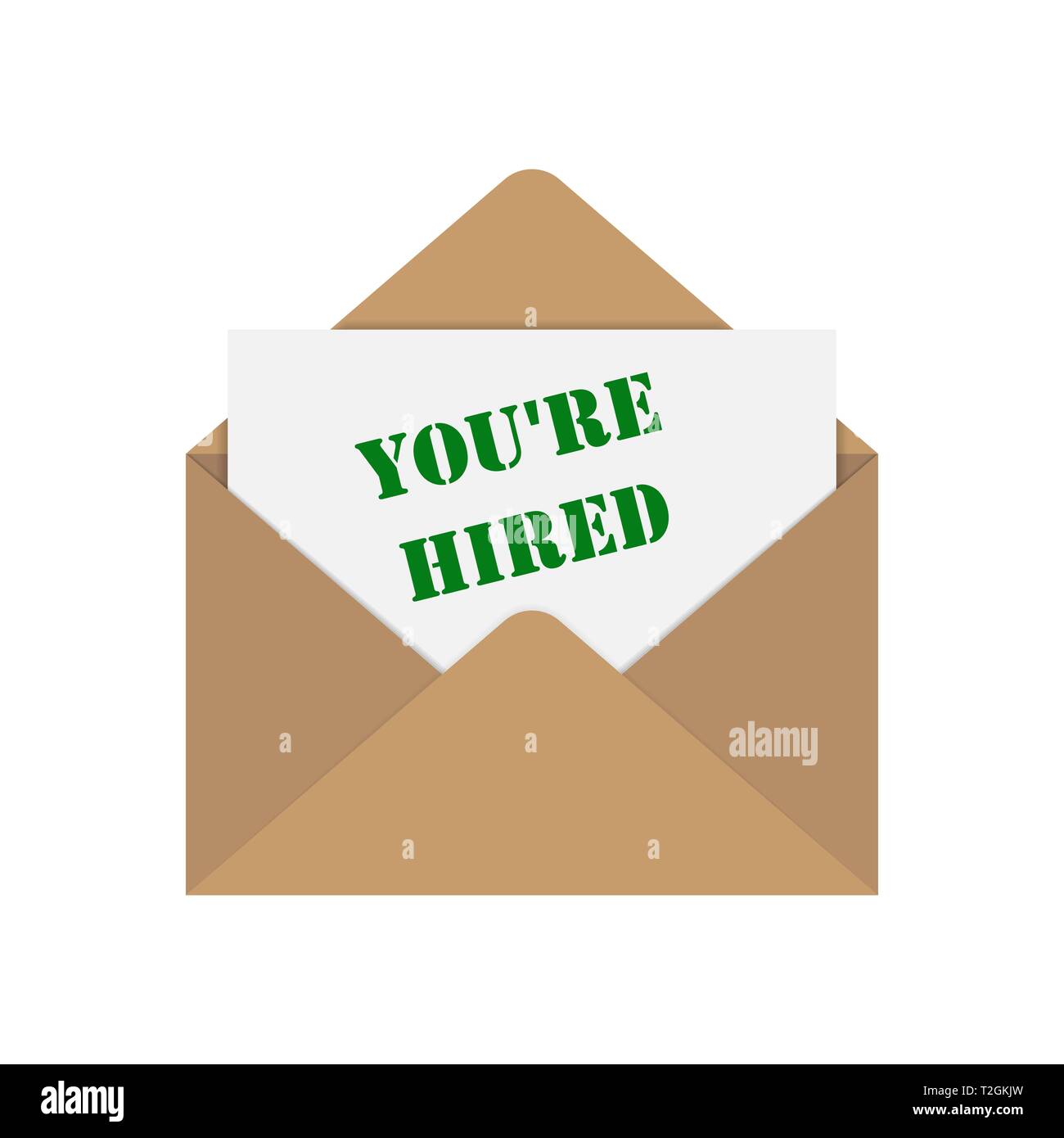 envelope with the letter and the words you're hired, flat design Stock ...