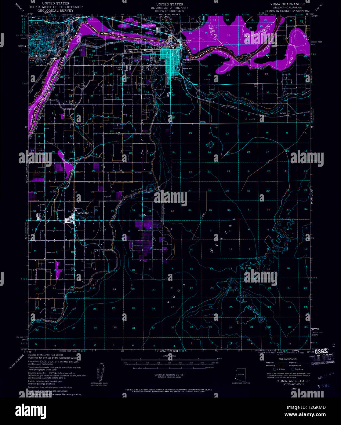 USGS TOPO Map Arizona AZ Yuma 315216 1940 62500 Inverted Restoration ...