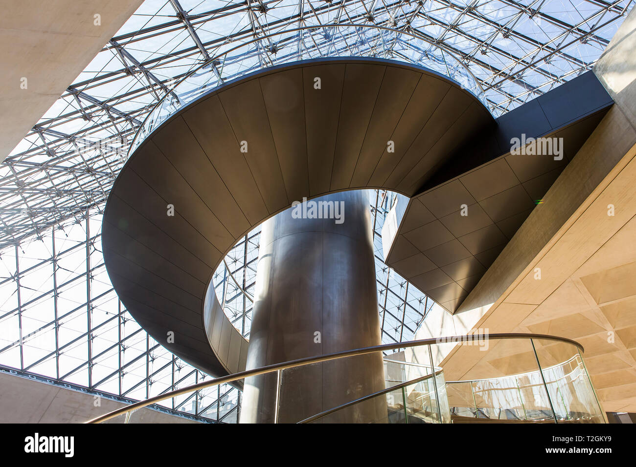 PARIS, FRANCE, MARCH 03, 2017 : staircase in the pyramid at the Louvre ...
