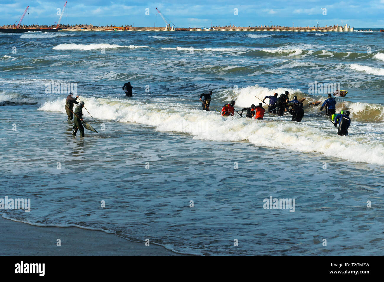 fishing for amber, people catch amber waves, the Baltic sea ...