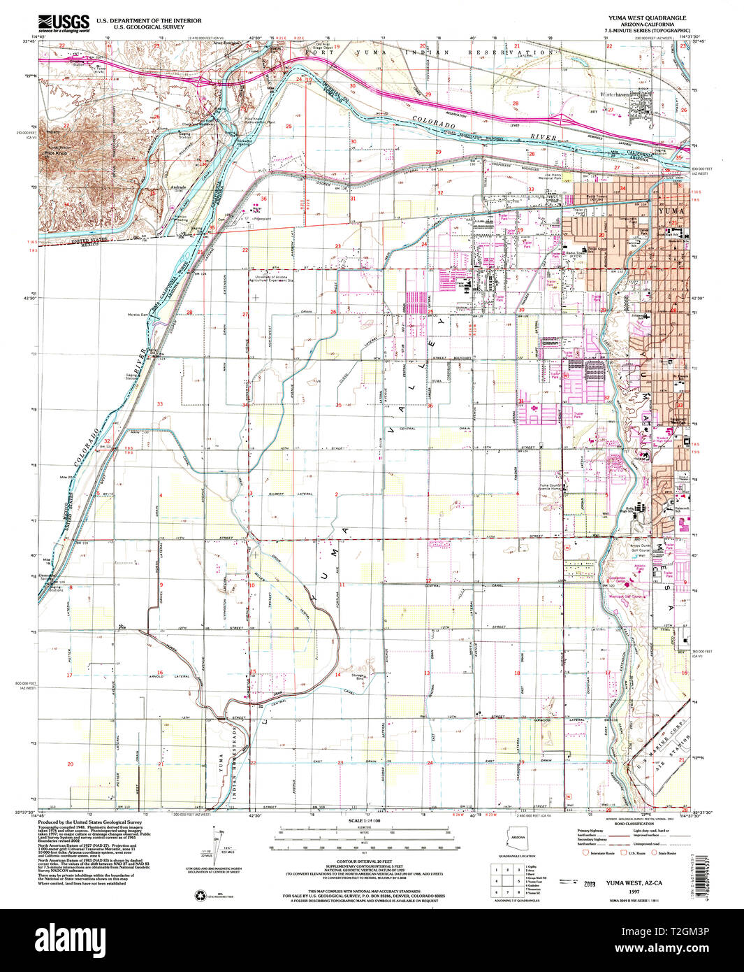 USGS TOPO Map Arizona AZ Yuma West 314230 1997 24000 Restoration Stock ...
