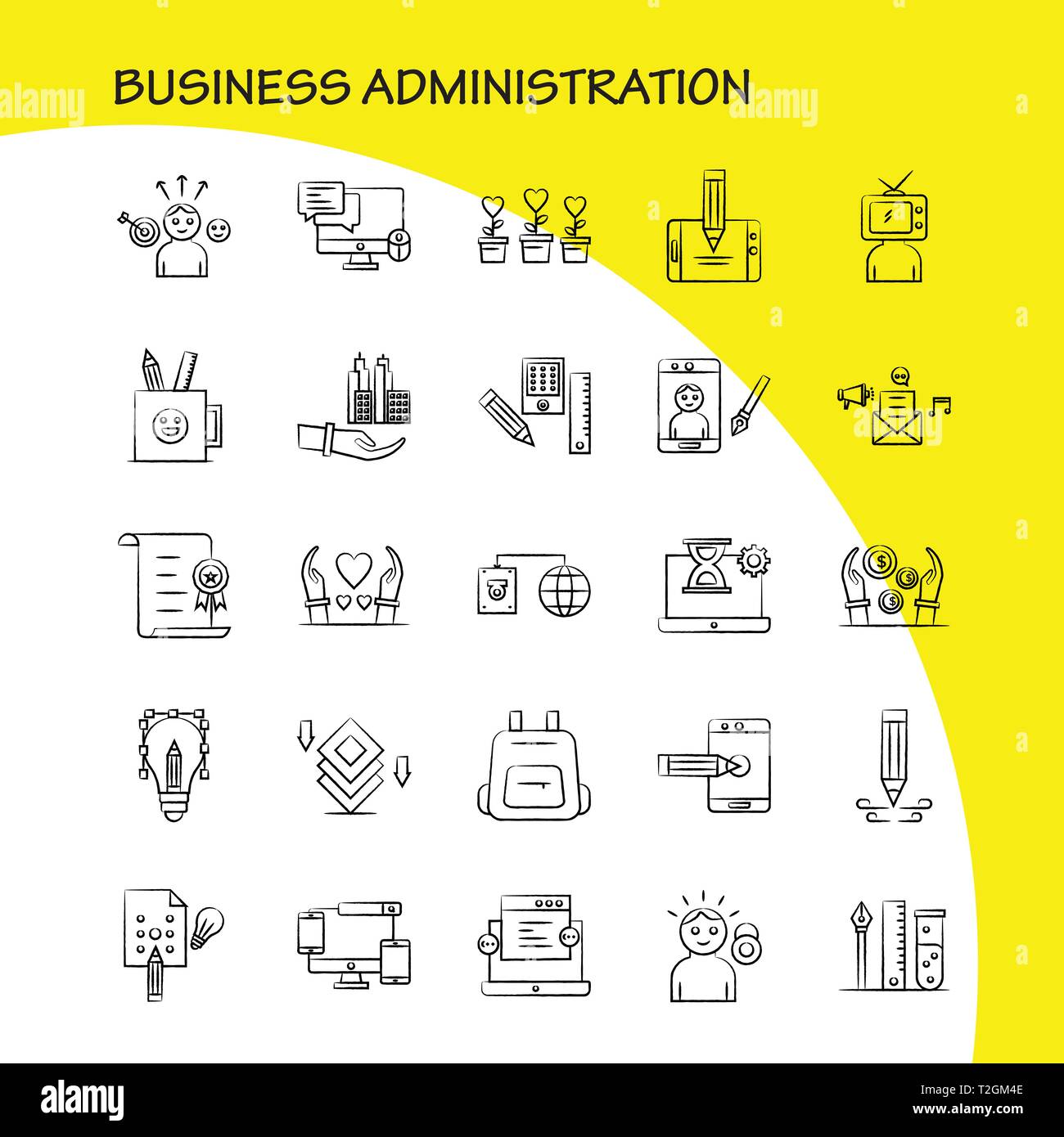 Business Administration Hand Drawn Icons Set For Infographics, Mobile ...