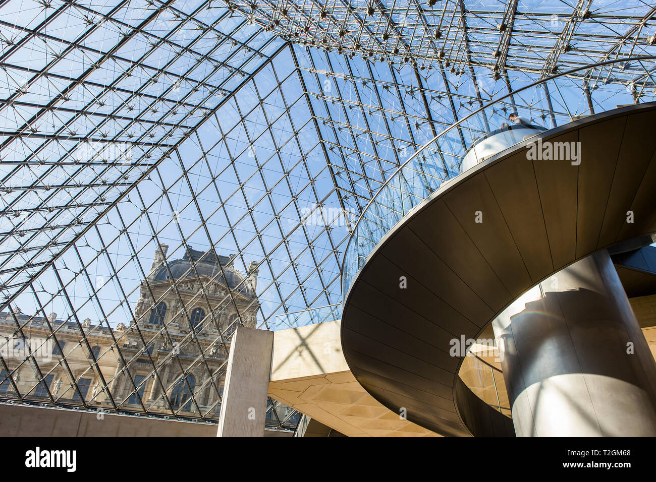 PARIS, FRANCE, MARCH 03, 2017 : staircase in the pyramid at the Louvre ...