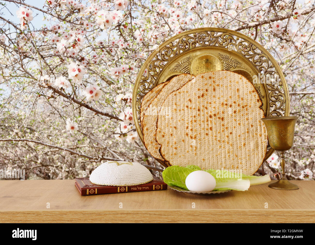 Pesah celebration concept (jewish Passover holiday). Traditional book ...