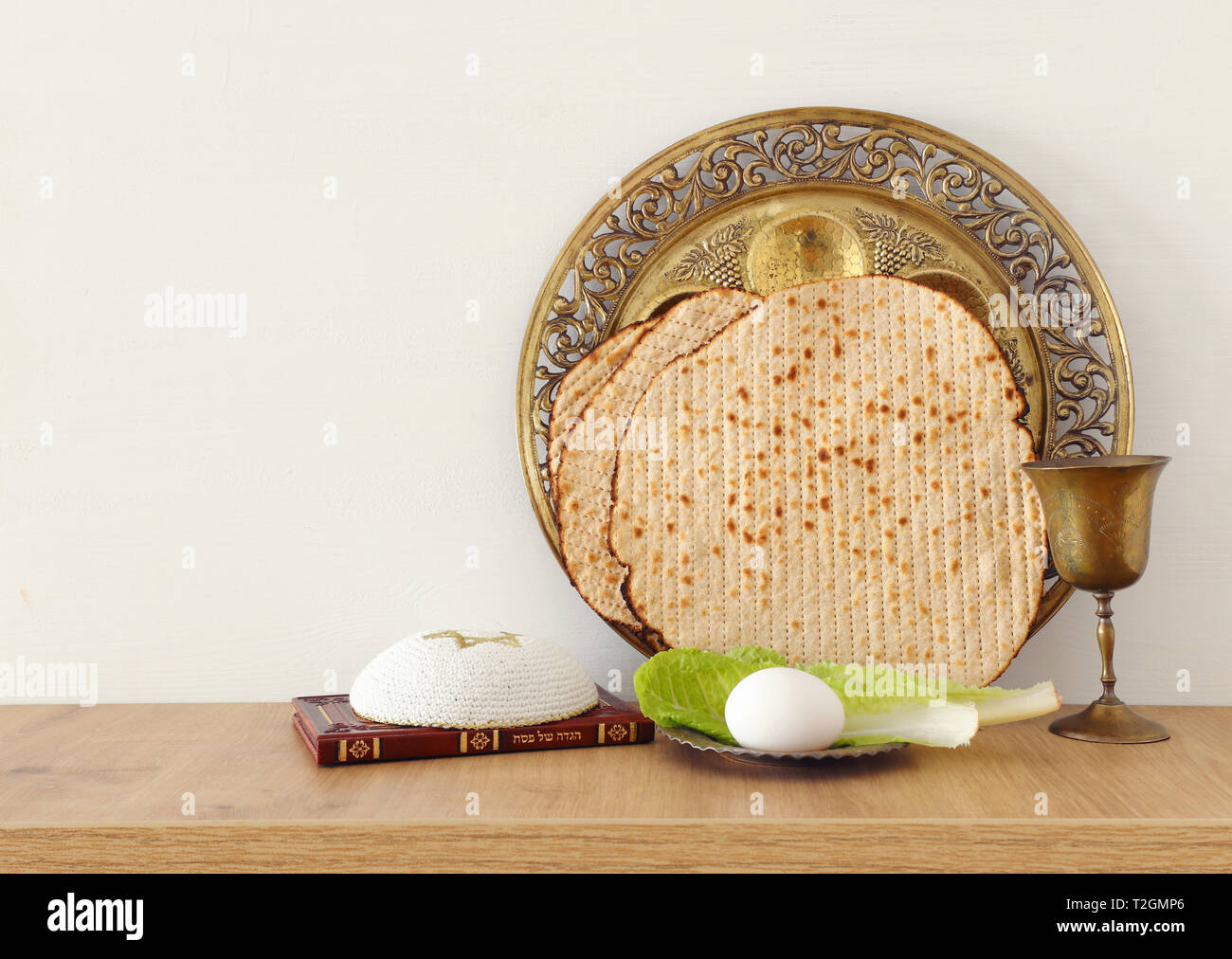 Pesah celebration concept (jewish Passover holiday). Traditional book ...