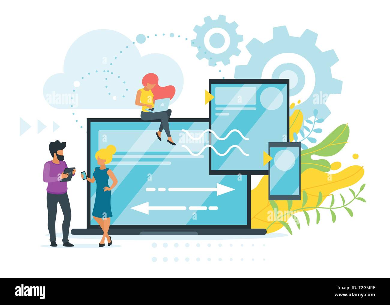 Cross Platform Concept People Using Different Devices Or Developing Adaptive Ui Design For