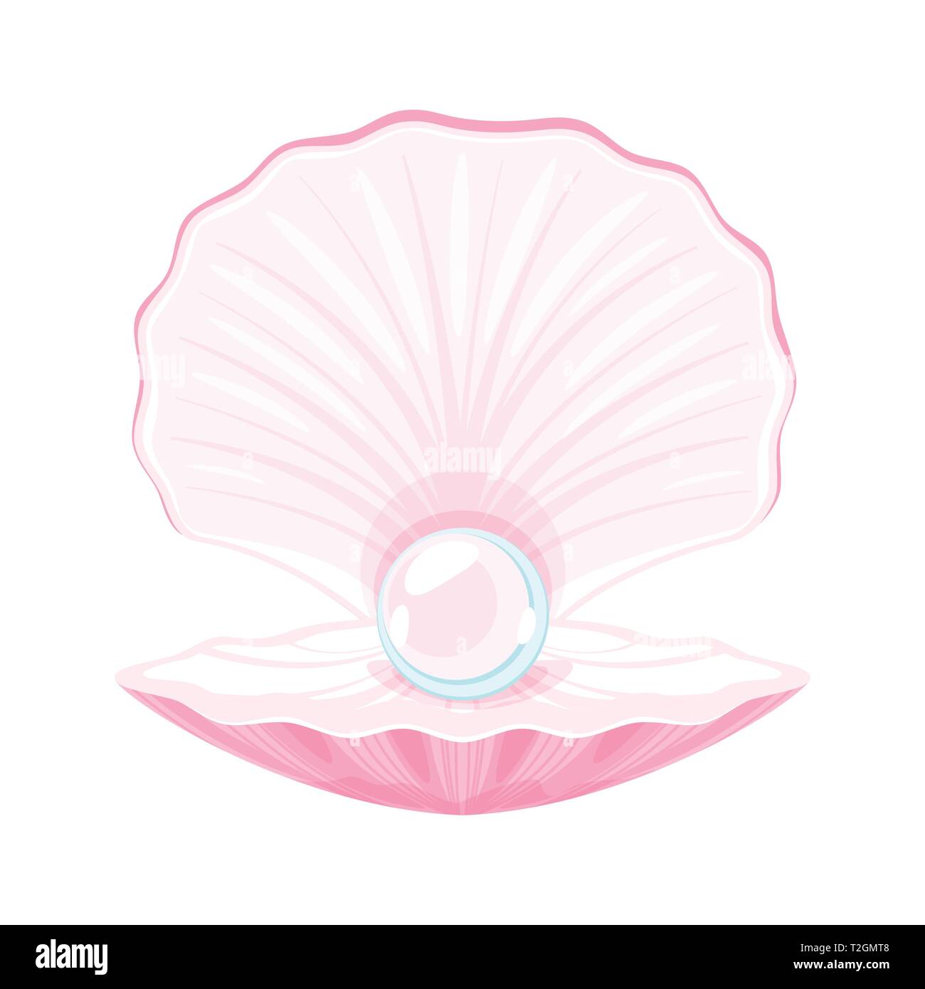 Vector cartoon style pink seashell with beautiful pearl inside isolated ...