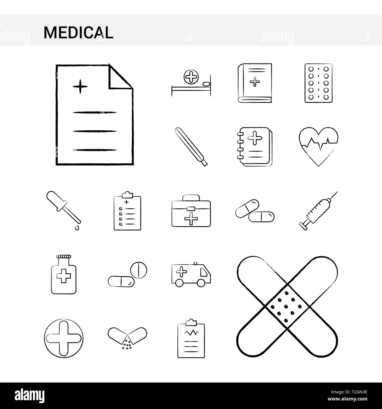 Medical hand drawn Icon set style, isolated on white background ...