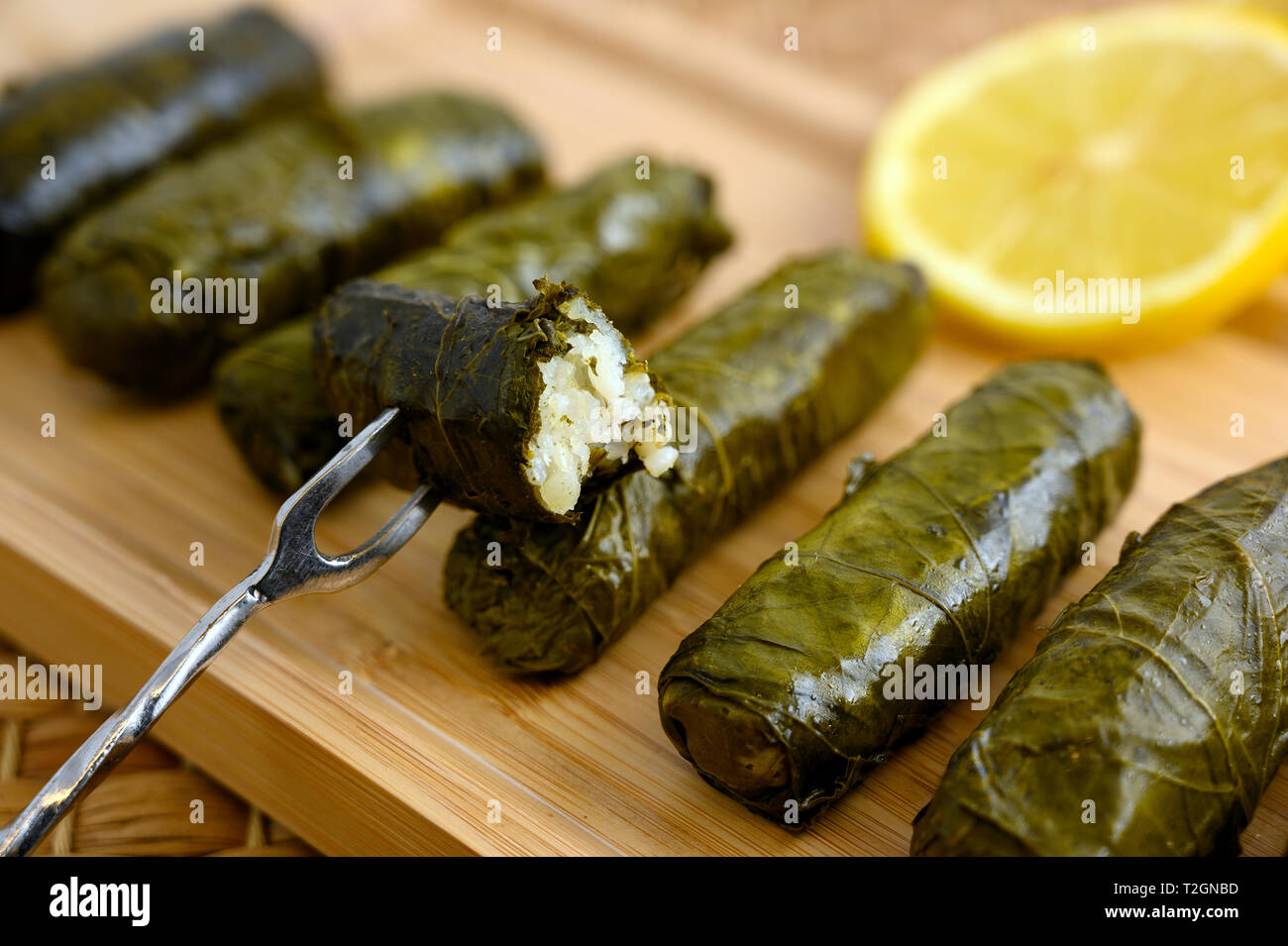 Delicious stuffed grape leaves (the traditional dolma of the ...