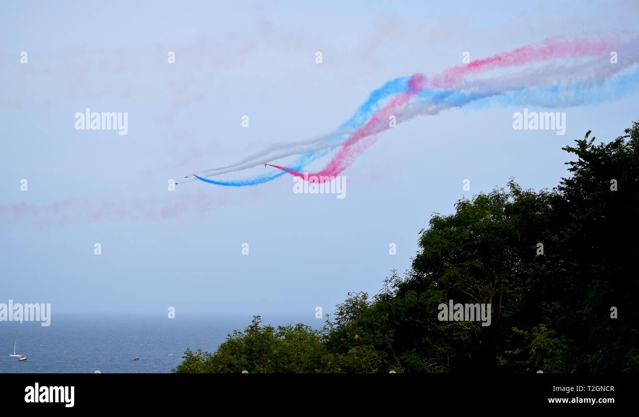 Red Arrows aerobatic display 170817 Stock Photo - Alamy