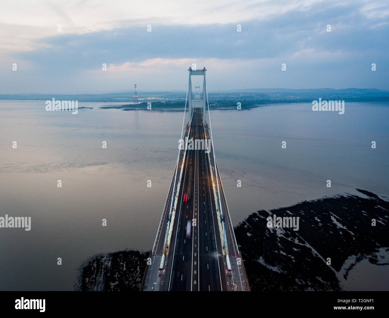 An aerial view of the Severn Bridge, First Severn Bridge, Linking Wales ...
