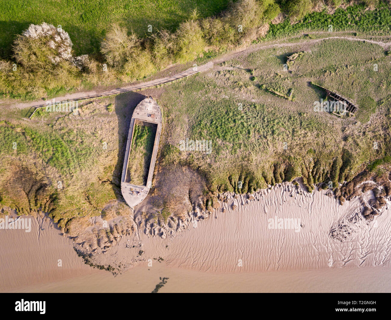 Aerial view of the Historic tidal river bank erosion protection scheme ...