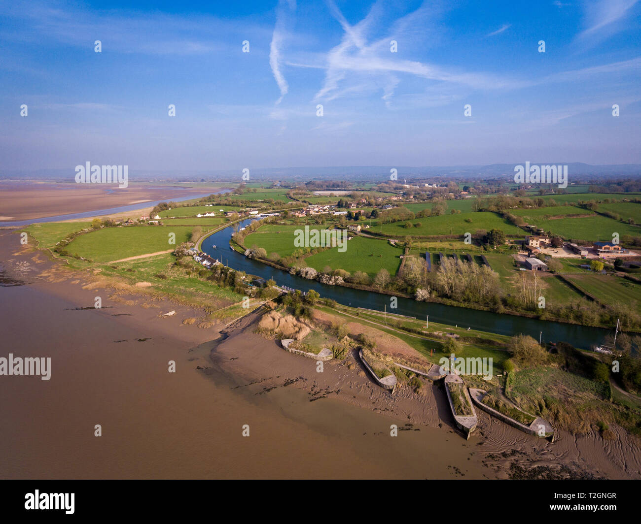 Aerial view of the Historic tidal river bank erosion protection scheme ...