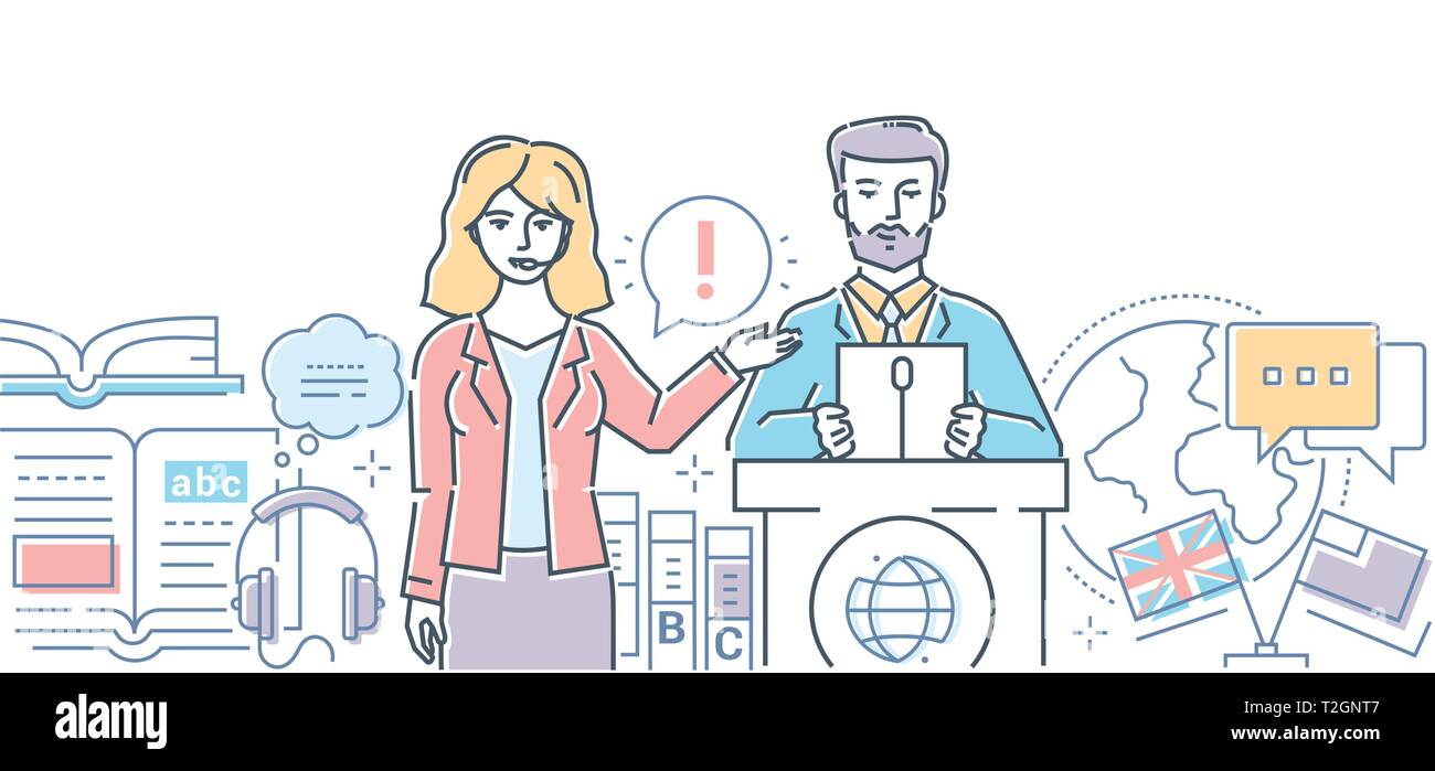 Translation - modern line design style web banner on white background ...