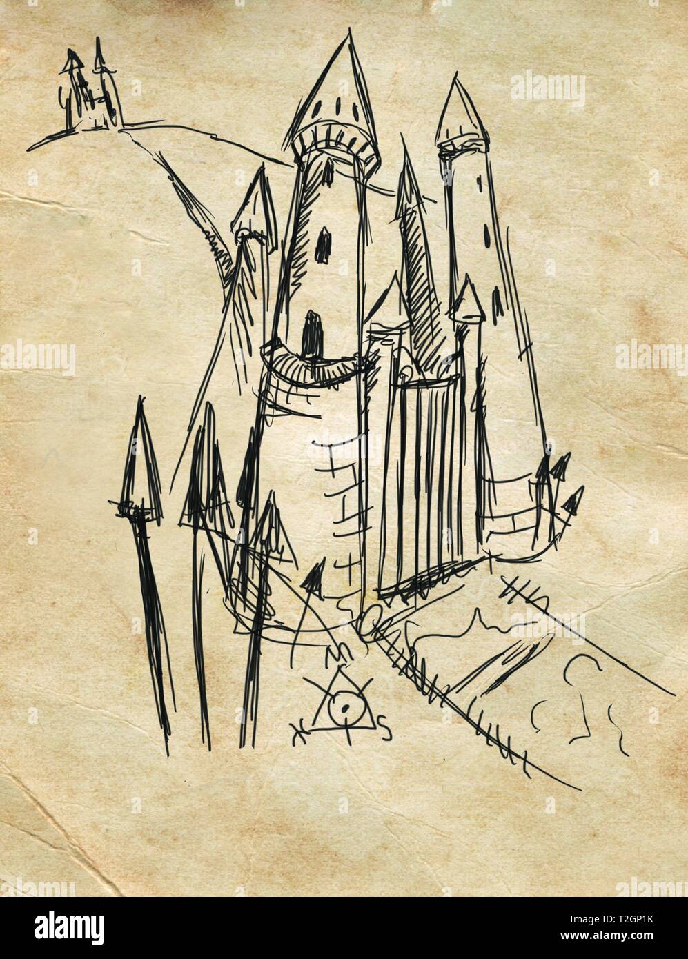 fantasy building illustration Stock Photo - Alamy