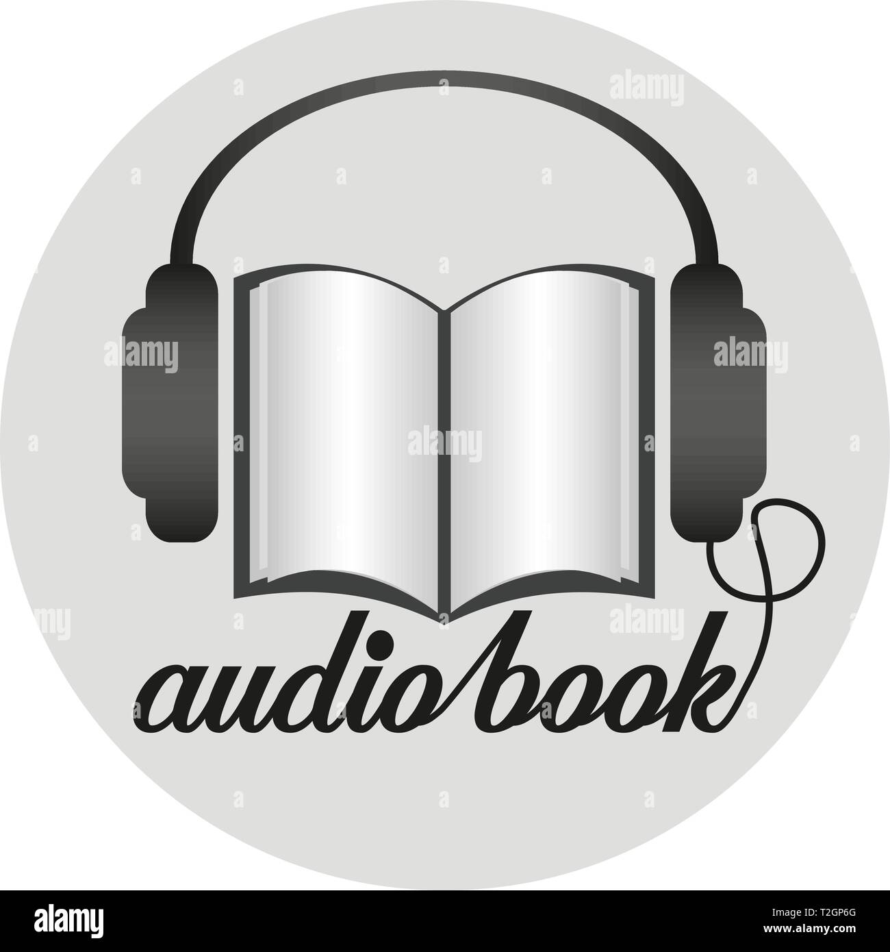 round audio book icon with earphones and paper book vector illustration ...