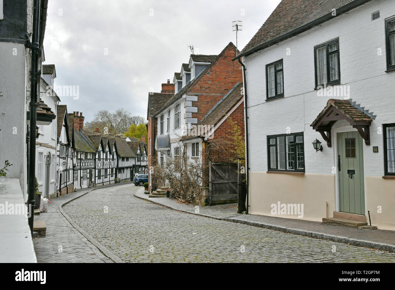 Tudor houses on Mill Street, Warwick, Warwickshire, UK. April 2, 2019 ...