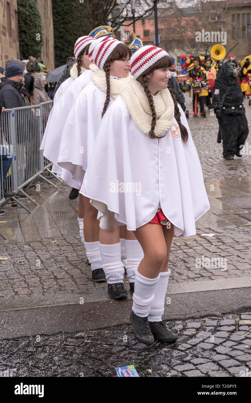 STUTTGART, GERMANY - MARCH 5: young majorettes marching in parade under ...
