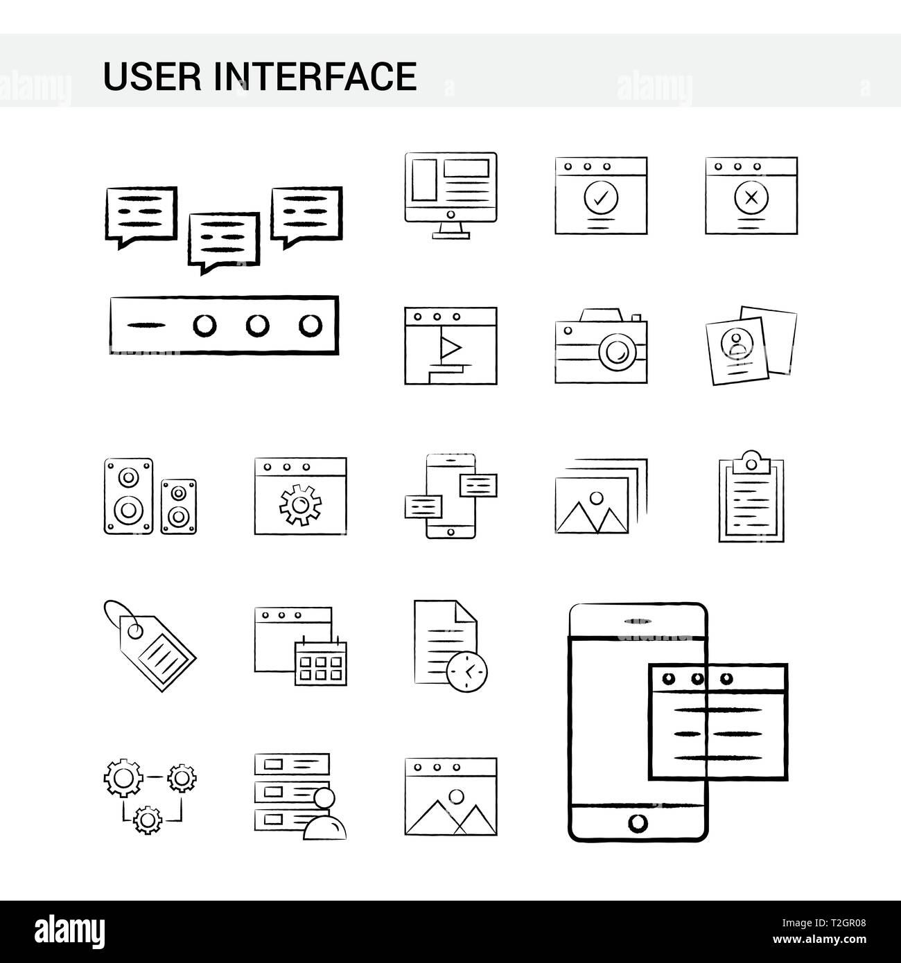 User Interface hand drawn Icon set style, isolated on white background ...