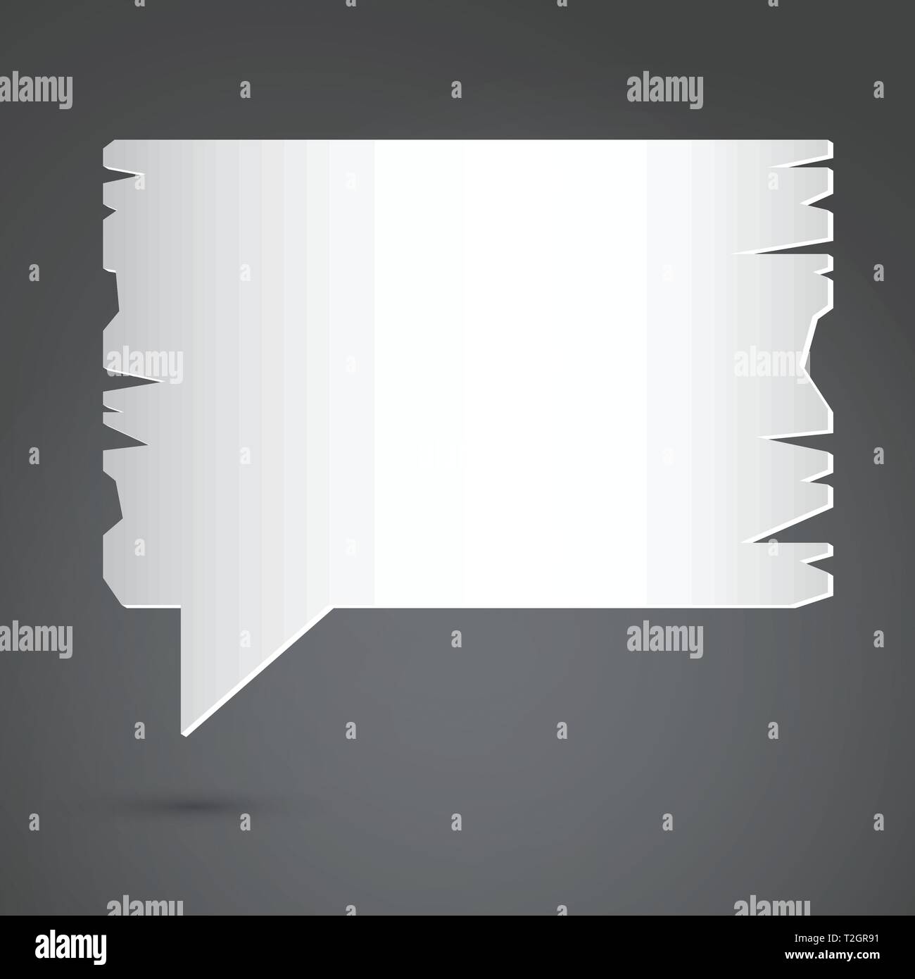 White cracked speech bubble with shadow is on dark grey background ...